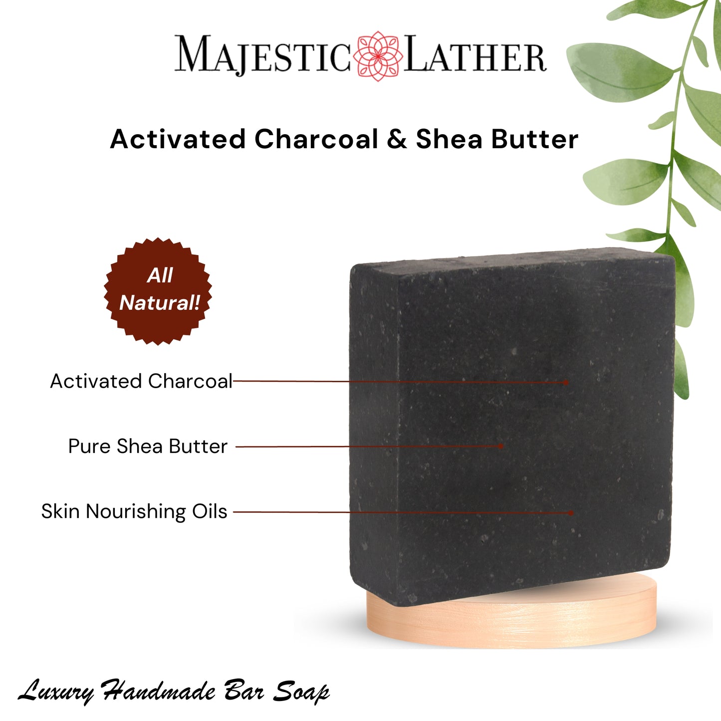 Majestic Lather Activated Charcoal & Shea Butter Luxury Handmade Bar Soap